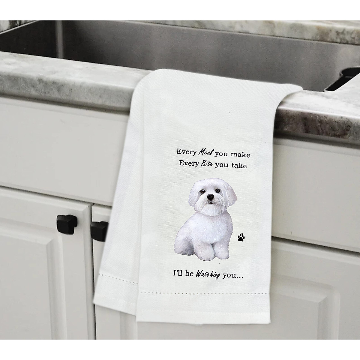 E&S Imports Maltese Kitchen Towel - Soft Highly Absorbent - Maltese Gifts - Dish Towels for Washing Dishes - Tea Towels - Reusable - Quick Drying - 100% Natural Cotton - Towels for Pet Lovers