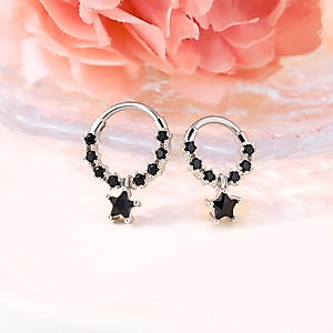 Melighting Dangle Septum Rings 16G Star Septum Jewelry Clear CZ Stainless Steel 316L Daith Piercing Jewelry for Women Helix Earring