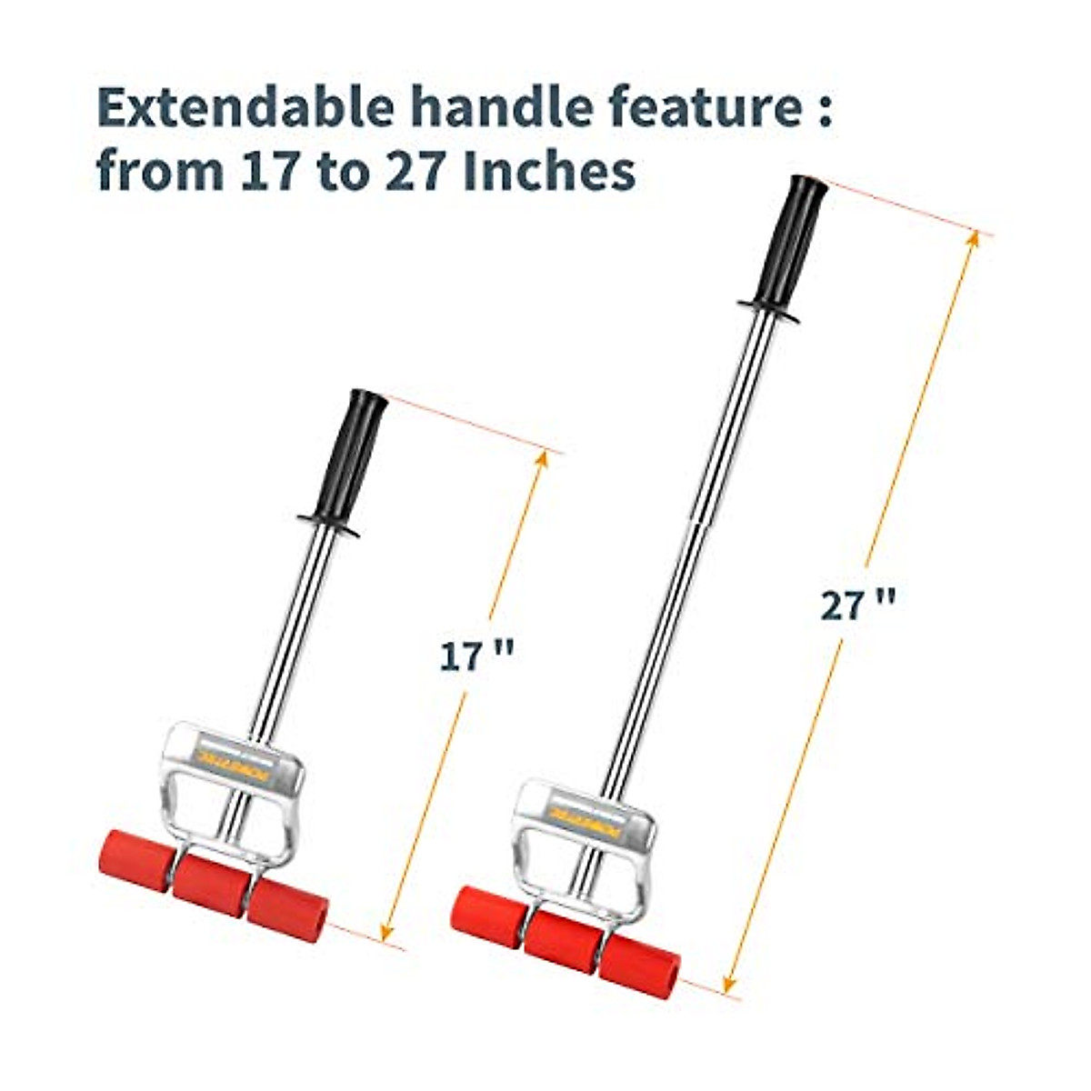 POWERTEC 71033 Extendable Wall and Floor Roller for Vinyl Flooring, Linoleum, Carpet, LVP, Veneer and Wall Covering, Flooring Roller Tool with Extendable 17 Inch to 27 Inch Handle, 1 pack