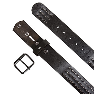 Snap On Oil Tanned Three Row Punk Rock Star Distressed Black Studded Full Grain Cowhide Leather Belt, Black | 36