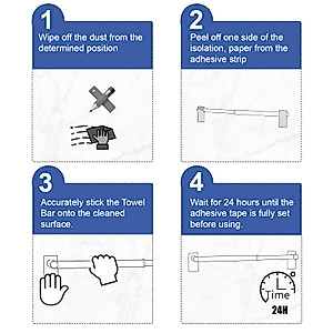 HOMOTEK Towel Bar Adjustable Self Adhesive Bathroom Towel Holder, Towel Rod Size from 14 Inch to 24.5 Inch Single Towel Racks, Towel Hanger Towel Hook for Bathroom, Kitchen(2 Pack Brushed Nickel)