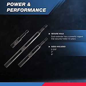 NEIKO 11403A Magnetic Bit Holder Set | 3 Pieces - 2-3/8, 4, and 6| Premium Cr-V Steel | 1/4" Hex Shank Design