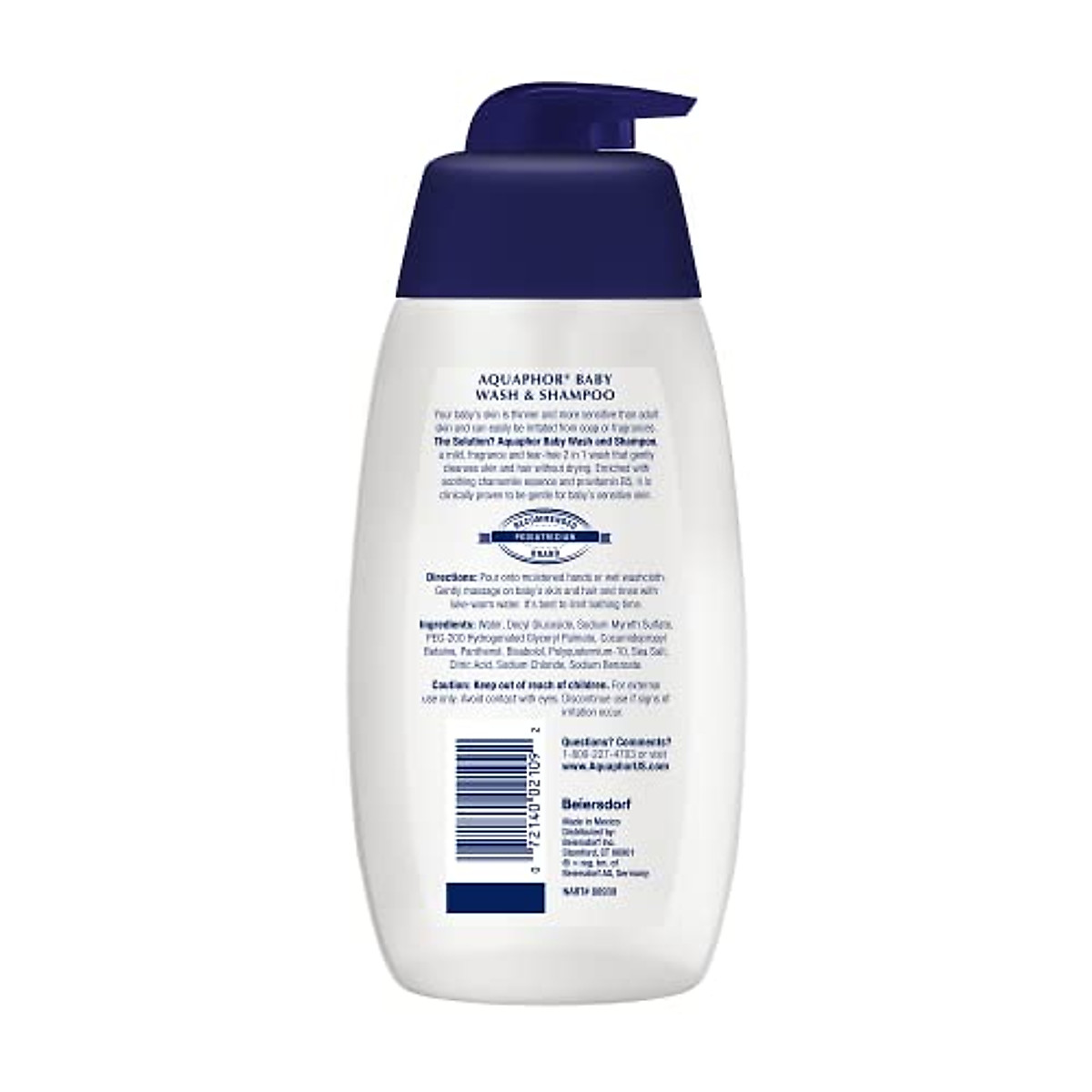Aquaphor Baby Wash and Shampoo - Mild, Tear-free 2-in-1 Solution for Baby’s Sensitive Skin - 16.9 fl. oz. Pump
