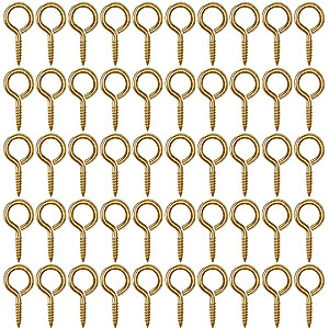 Axe Sickle 1 Inch Screw Eyes Metal Eye Hooks Small Eyelet Screws, Gold 50 Pcs