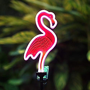 Solar Flamingo Pink Neon Light - 2Pack 42 inch Metal Garden Stake Lights, Flamingo Gifts for Women Path Lighting for Yard Lawn Patio Walkway Decor