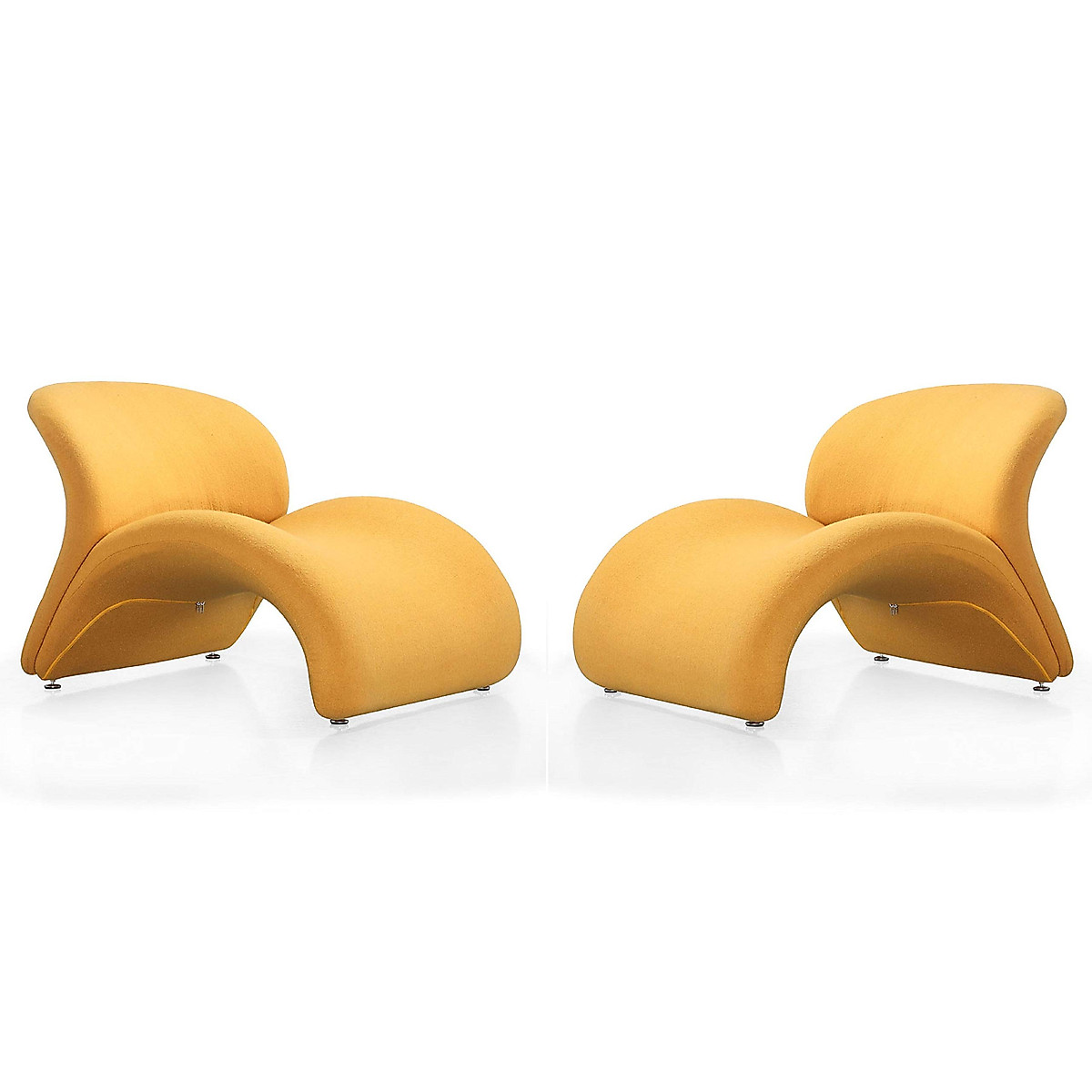 Manhattan Comfort Rosebud Mid Century Modern Wool Blend Living Room Accent Chair with Metal Frame, 30.3", Set of 2, Yellow