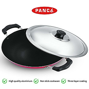 PANCA Non-Stick Aluminium Appachatti with Stainless Steel lid, 2.6mm, Red/Black, 23cm, Gas Compatible