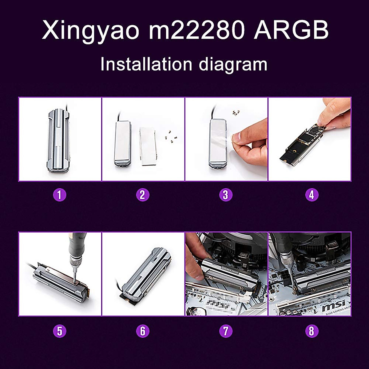 CALIDAKA M.2 2280 Heatsink Cooler,SSD Heatsinks ARGB Thermal Pad 5V 3pin Radiator M.2 SSD Cooling Sink,Solid State Disk Radiator for 2280 M.2 SSD