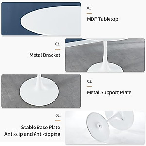 ANDORON Round Dining Table, 42 Inches Kitchen Tulip Table for 4-6 People with MDF Top and Metal Base, Modern Circle End Table Leisure Coffee Side Table (White, 42")