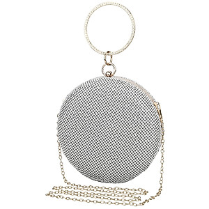 UBORSE Round Rhinestones Clutch Purse for Women Formal Evening Bag Sparkly Wedding Bridal Clutch Purse Prom Party Handbag Silver