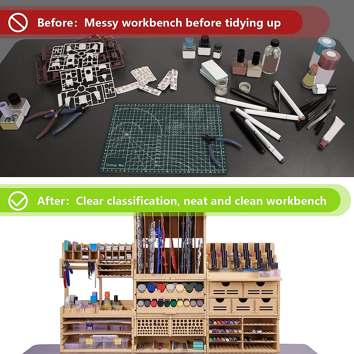 Bucasso Model Tool Storage Rack with 60 Holes, Wooden Paint Organizer, MDF Material, Tool Storage, Brush Storage, Craft Supplies Storage, Brush/Tool Holder, GK6