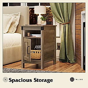 WLIVE End Table with Charging Station, Side Table with USB Ports and Outlets, Narrow Side Table for Small Spaces, Living Room, Couch, Nightstand with Storage, Greige