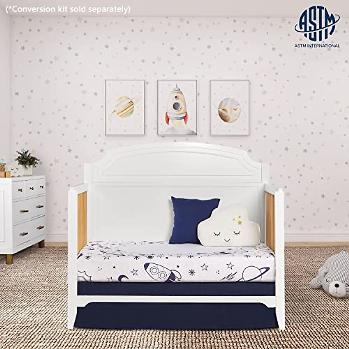 Dream On Me JPMA & Greenguard Gold Certified Milton 5-in-1 Convertible Crib Made with Sustainable New Zealand Pinewood in White and Natural, Non-Toxic Finish