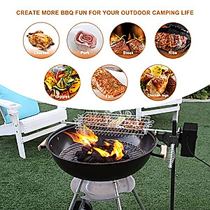 only fire Outdoor Open Flame Camping Grill, Campfire Cooking Accessories, Cooking over Any Grill or Fire - Include Motor, Power Adapter, Car Charging Cable and Bag