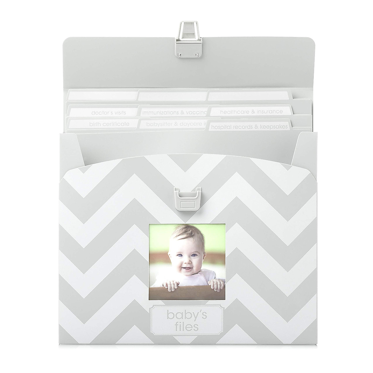 Tiny Ideas Baby File Keeper Organizer, Gray Chevron, Newborn Baby Document Organizer, Durable File Folder