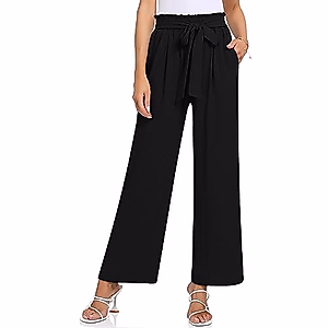 TARSE Dress Pants Women High Waisted Wide Leg Lounge Pants Plus Size Business Casual Work Pants Palazzo Trousers with Pockets(Black,XL)