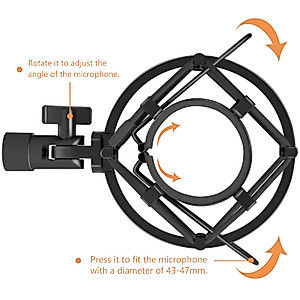 Boseen Microphone Shock Mount Mic Holder, Anti-Vibration Suspension Shock Mount Mic Holder Clip for 43mm-47mm Diameter Condenser Microphone