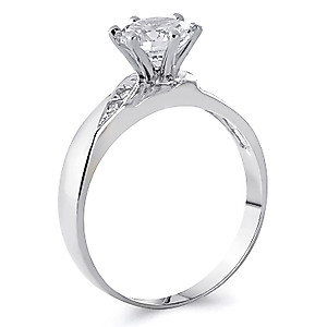 14k White Gold Solid Engagement Ring and Wedding Band 2 Piece Set - Size 7