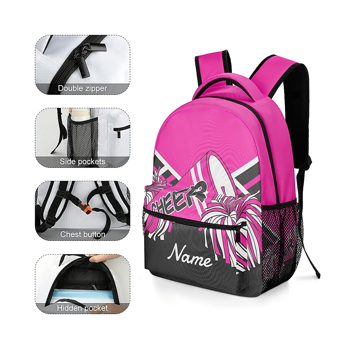 CUXWEOT Rose Red Cheerleaders Cheer Backpack Book Bag Casual Travel Hiking Daypack