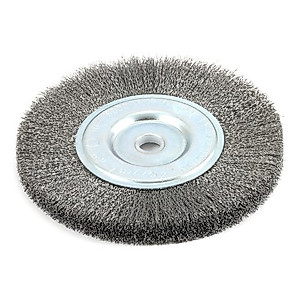 Forney 72747 Wire Bench Wheel Brush, Fine Crimped with 1/2-Inch and 5/8-Inch Arbor, 6-Inch-by-.008-Inch