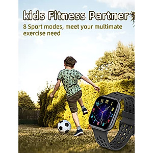 Kids Smart Watch for Boys Girls,IP68 Waterproof Kids Fitness Activity Tracker Watch,Heart Rate Sleep Monitor,8 Sport Modes, Pedometers, Calories Counter, Alarm Clock, Kids Gifts for Teens 6+ (Black)