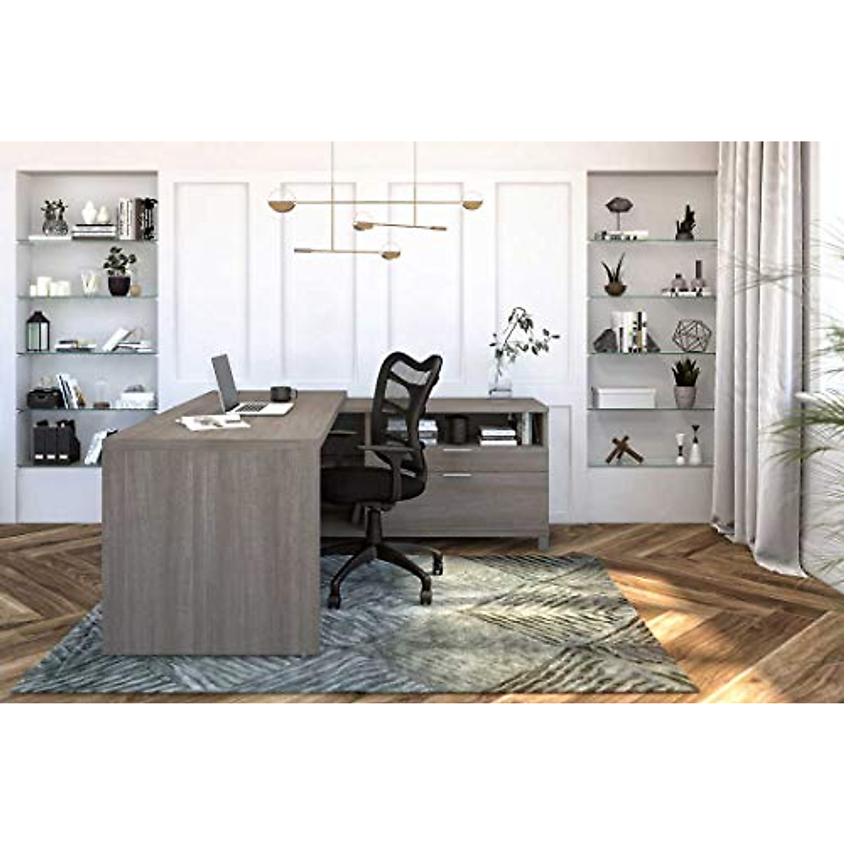 BESTAR Pro-Linea L-Shaped Office Desk, 72W, Bark Grey