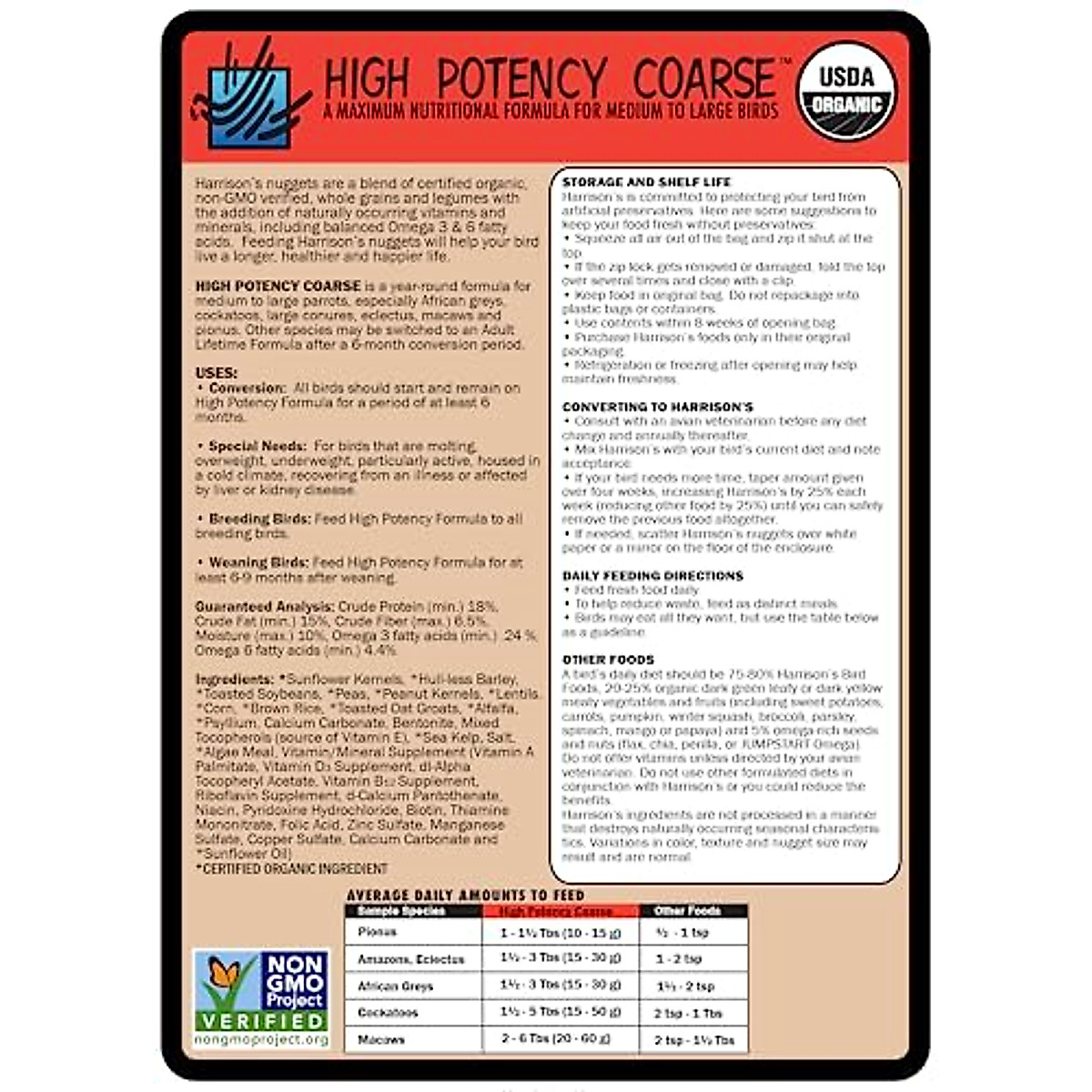 Harrison's Bird Foods High Potency Coarse 1lb Certified Organic Formula