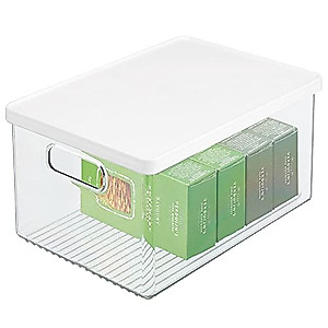 mDesign Plastic Pantry Storage Box Container with Lid and Built-In Handles - Organization for Flour, Cereal, Pasta, Rice, or Food in Kitchen Cupboard, Ligne Collection, Clear/White