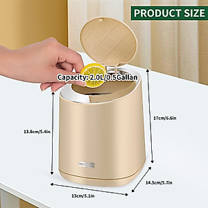 TIMIVO Mini Trash Can with Lid, Desktop Small Trash Can Garbage Can, 0.5G/2.0L Pop Up Countertop Wastebasket for Bathroom, Office, Kitchen, Desk, Car with Trash Bags 140 Pcs(Khaki)