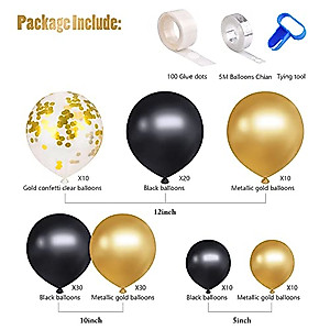 CANREVEL 120pcs Black and Gold Balloons Confetti Metallic Black Gold Latex Balloons Garland kit for Birthday Graduation Wedding Anniversaries Bachelorette Party Decorations