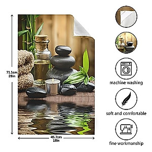 Kigai 1 Pack Zen Basalt Stones on Wood Kitchen Towels Highly Absorbent, Super Soft Dishcloths 18 x 28 Inches Reusable Quick Drying Tea Towels Set for Home,Kitchen Decor