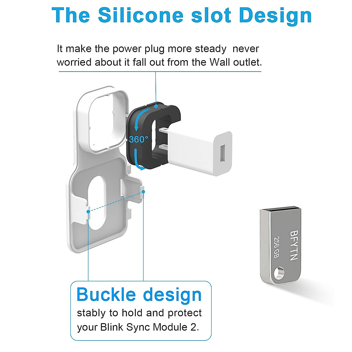 256GB Blink USB Flash Drive for Local Video Storage with The Blink Sync Module 2 Outlet Wall Mount Bracket Holder for Blink Outdoor with Short Cable (Blink Add-On Sync Module 2 is NOT Included)