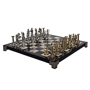 Chess Set (8, 10, 12, 13 Inch) - Greek Mythology, British, Roman Metal Pieces, Marble Look Wooden Chess Board… (NO2 Roman)