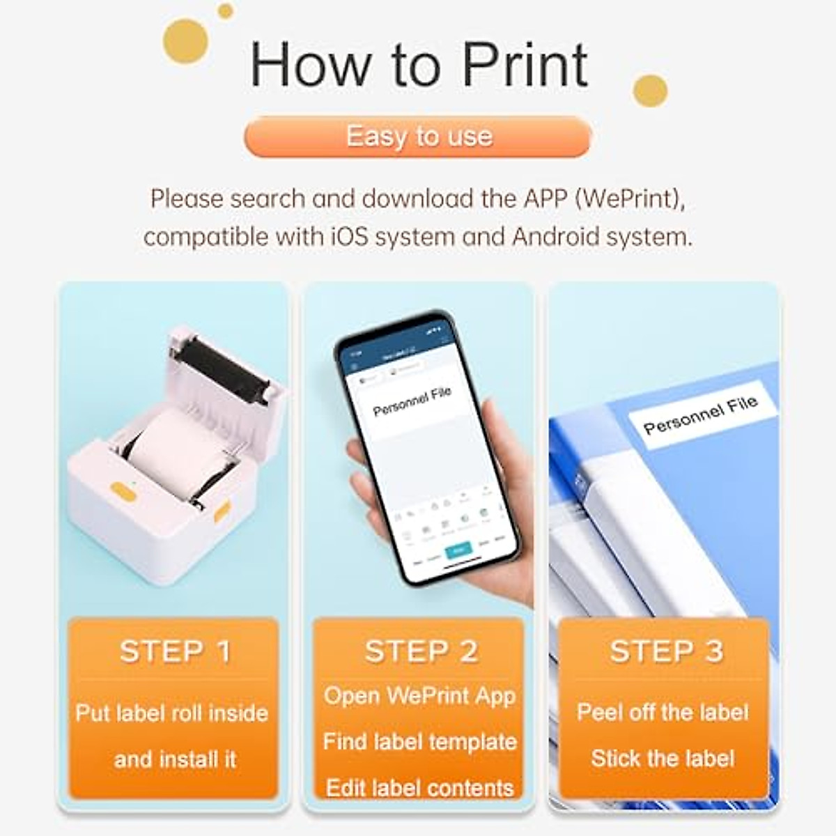 Yosoo Receipt Printer, Receipt Printers 57mm with 50 * 30mm/200 Label Stickers Thermal Receipt Printer for Easy and Clear Printing (White)