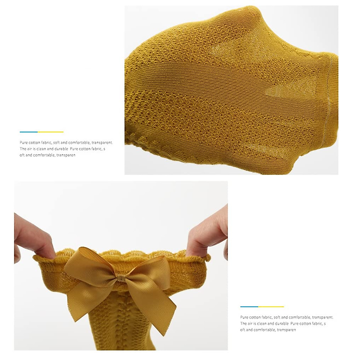 Baby Girls Knee High Socks Bow Thread Toddler Breathable Long Sock Cable Knit Tube (0-12 Months, Grey/Pink/Yellow/White/Red)