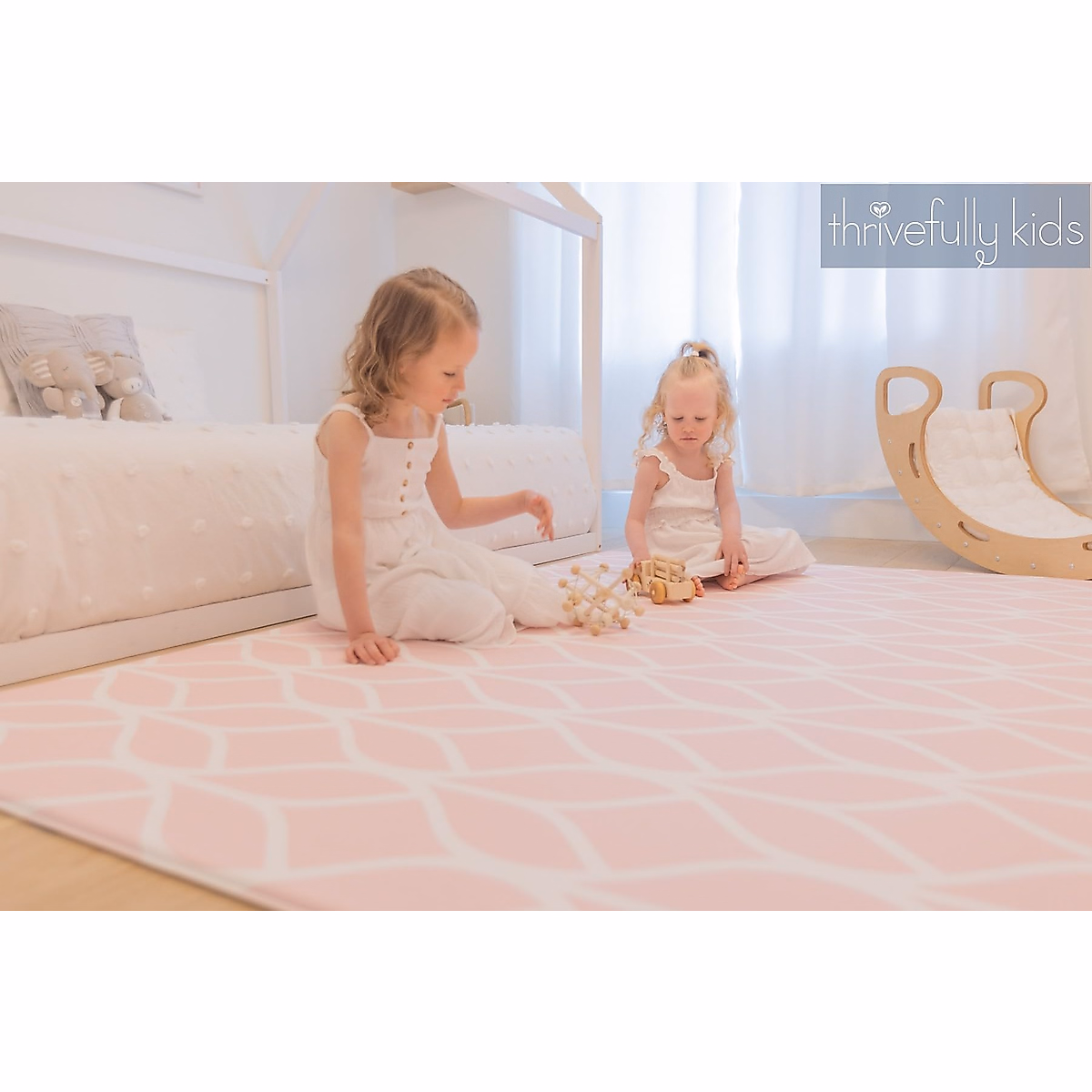 ThriveFully Kids Baby Play Mat for Floor | Toddler Tummy Time Crawling Mat | Soft Non-Toxic Foam Playmat | Non-Slip Waterproof Reversible Easy to Clean (Lotus/Desert Pink - 78" x 54")