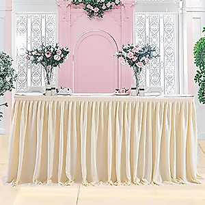 Leegleri 6 ft Ivory White Polyester Pleated Table Skirt for Rectangle Table,Ruffle Tutu Table Cloth for Baby Shower Wedding,Birthday Party,Gender Reveal,Dessert Cake Tables