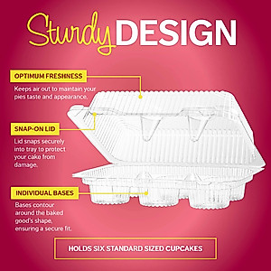 Plastic Cupcake Containers Boxes | 6 Compartment – 40 Pack | Disposable High Dome Dozen Cupcake Holder With Lid Bulk | Extra Sturdy Stackable Cupcake Boxes | Durable Muffin Packaging Transporter To Go