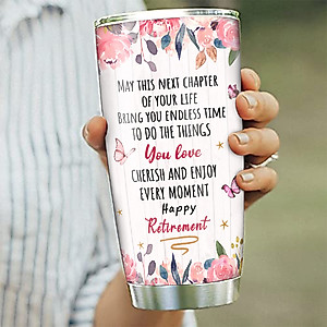 CGMIBAS Retirement Gifts Tumbler Cup 20Oz, Happy Retired Coffee Travel Mug, Retirement Drinking Cup, Retirement Mug Gifts for Women Friends Nurse Teacher