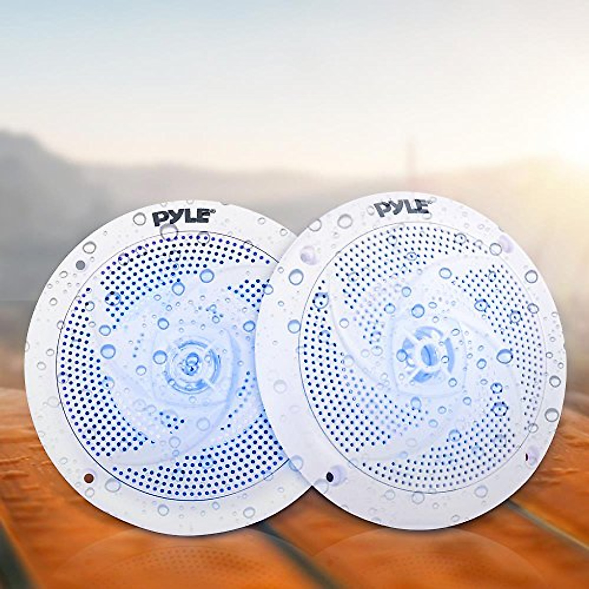 Pyle Marine Speakers - 6.5 Inch 2 Way Waterproof and Weather Resistant Outdoor Audio Stereo Sound System with LED Lights, 240 Watt Power and Low Profile Slim Style - 1 Pair - PLMRS63WL (White)