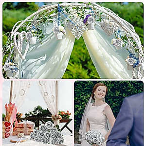 50 Pcs Artificial Rose Flower Realistic Silk Roses with Stem Bouquet of Flowers Plastic Flowers Real Looking Fake Roses for Home Wedding Centerpieces Party Decorations (Silver)