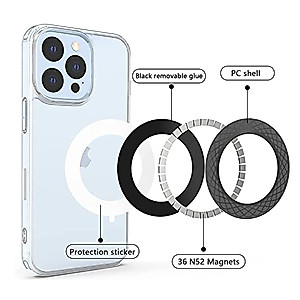 Universal Magnetic Ring, Magnetic Wireless Charging Conversion Kit,Magnetic Wireless Charger Universal Metal Rings Compatible with iPhone 13/13 Pro/13 mini/13 Pro Max/12, Galaxy S21 etc(Black - 2pcs)