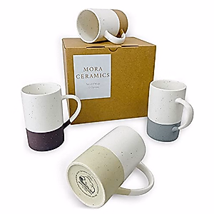 Mora Ceramics 12oz Coffee Mug Set of 4 - Ceramic Tea Cups with Handle - Microwave and Dishwasher Safe, Perfect For Cup or Mug Lovers - Rustic Matte Glaze, Modern Design Mugs - Assorted Colors