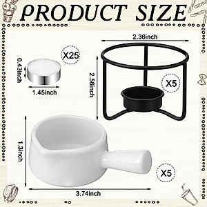 Yungyan 35 Pcs Butter Warmers for Seafood 5 Pcs Ceramic Cheese Warmer Mini Simmer Pot with 25 Pcs Tealight Candles and 5 Pcs Stand for Sauce Melting Chocolate Cheese Dishwasher Microwave Oven Safe