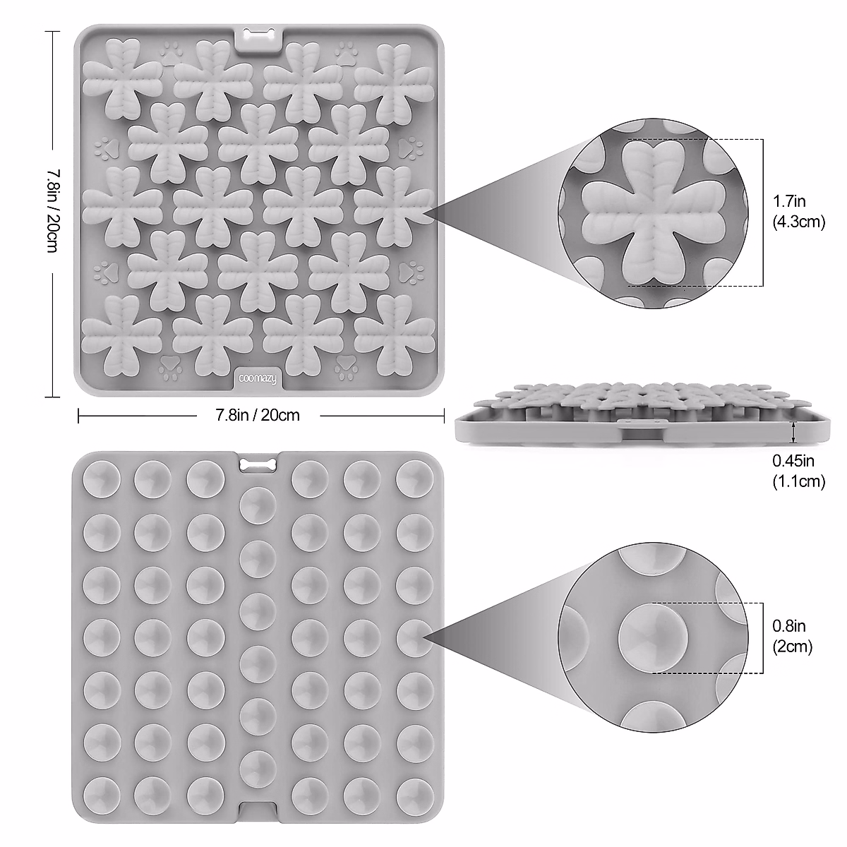 Coomazy Silicone Snuffle Mat for Dogs, Interactive Sniff Feeding Training Mat for Puppy, Helps with Stress Relief, Foraging Skills, Brain Stimulation and Boredom, Grey