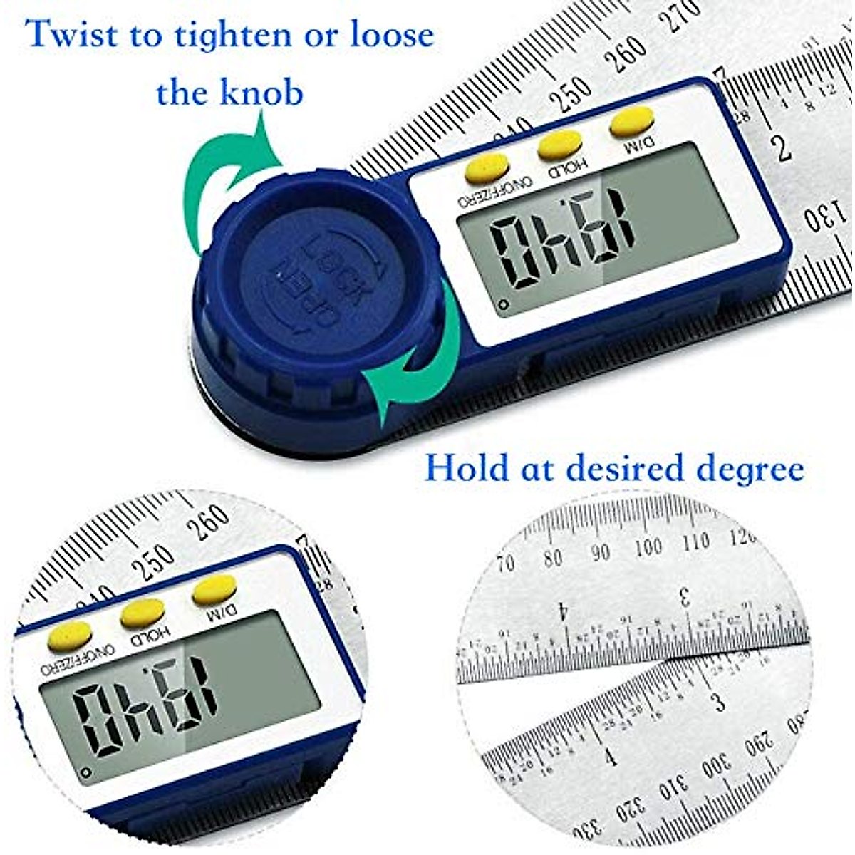 Suncala Digital Angle Finder Protractor with Zeroing and Locking Function, 7-Inch Stainless Steel Angle Finder Ruler