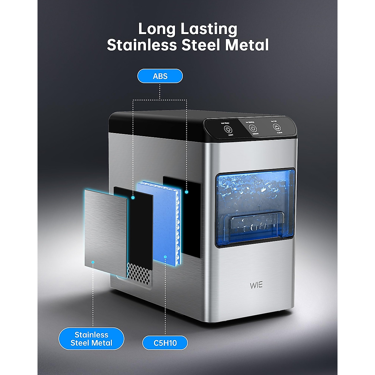 Ice Makers Countertop Nugget for Home Kitchen 37LBS, Pebble Counter Top Ice Machine, Mini Small Ice Maker,Portable Sonic Chewable Pellet Soft Icemaker, LED Maquina de Hielo Tabletop Self Cleaning