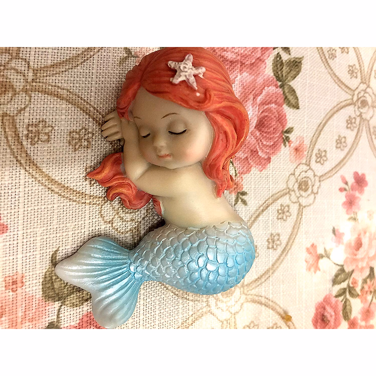 Miniature Fairy Garden and Aquarium Decorations Resin Sleeping Little Mermaid Statue Blue