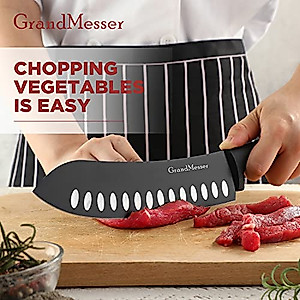 GrandMesser Butcher Breaking Knife, 7 inch Bullnose Knife, Black Titanium Nitride Coated, High Carbon German Stainless Steel Meat Knife, Ergonomic Non-slip Handle, Gift Box, Knife Sharpener