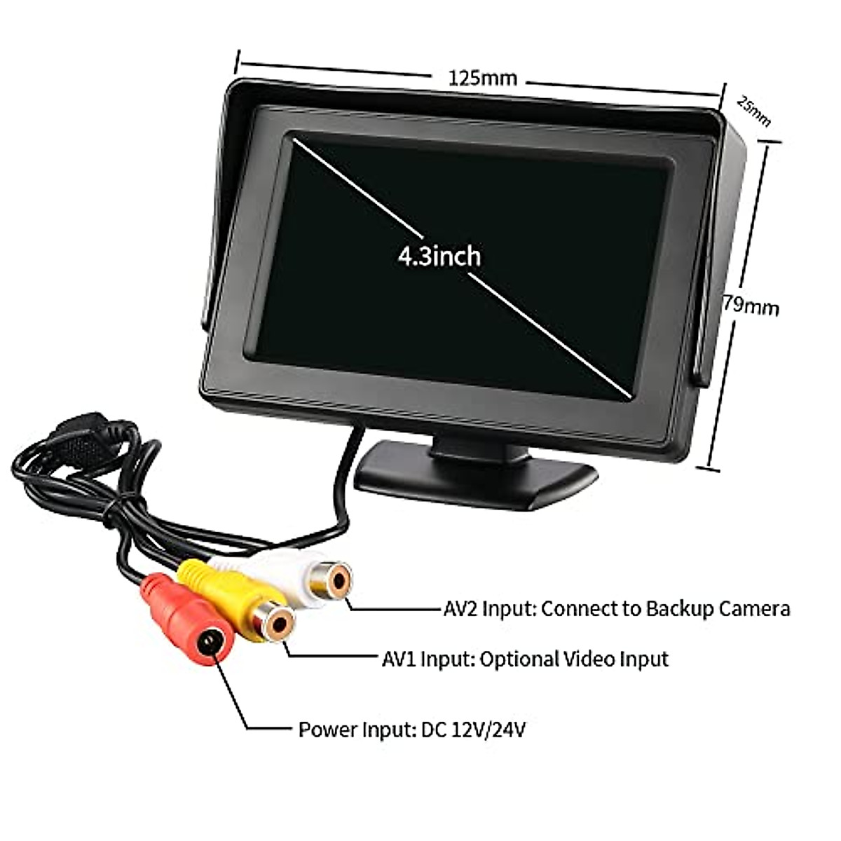 B-Qtech 4.3 inch Color TFT LCD Display Backup Camera Monitor only Rear View Reverse Camera Display for Car SUV Van Truck(Power Supply: DC 12V)